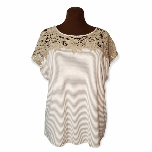 Oso Casuals | Tops | Oso Casuals Beige Striped Lace Embellished Short ...